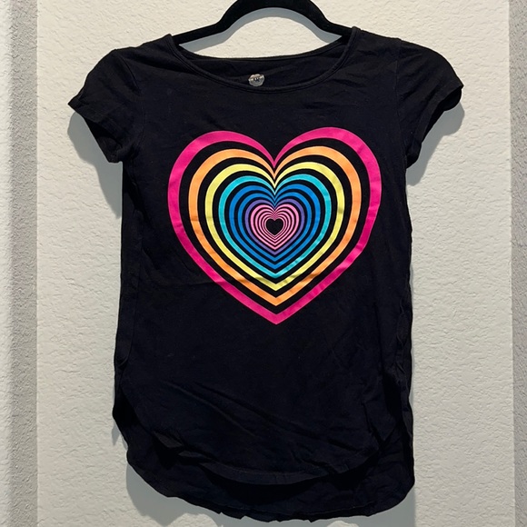 total girl | Shirts & Tops | Total Girl Black Tee With Rainbow Heart ...